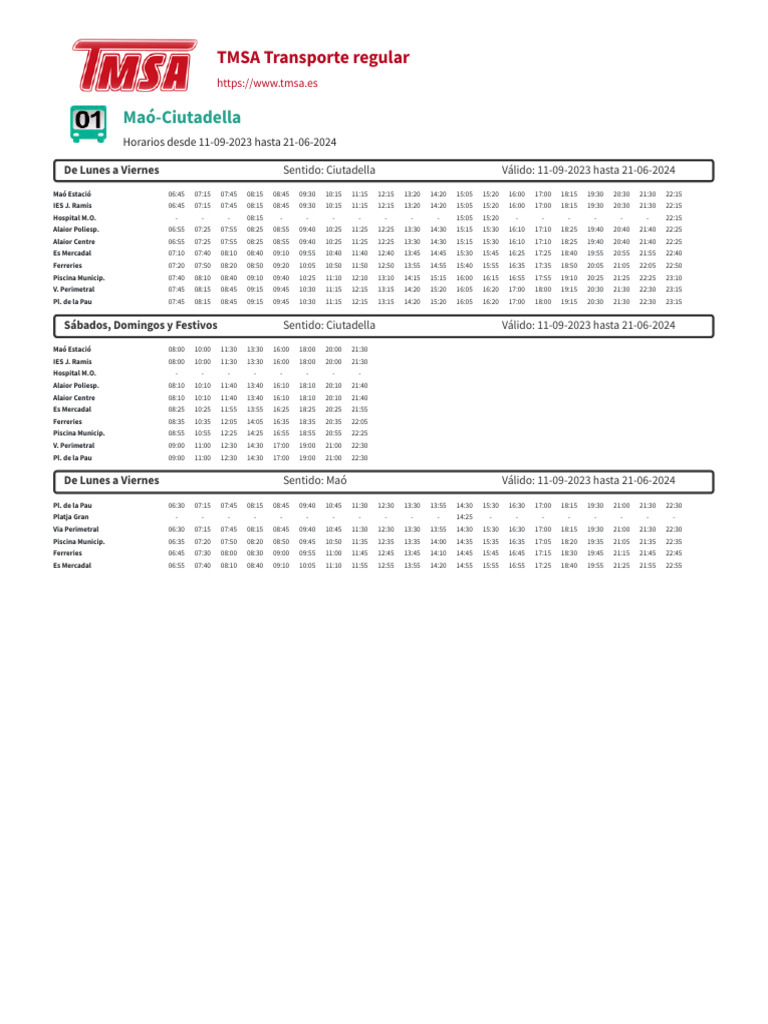 Horários Bus Mahon | PDF
