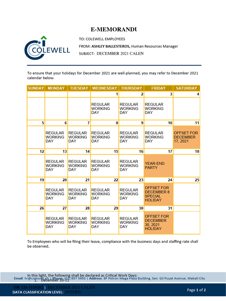 HR 126-11042021 December 2021 Calendar | PDF