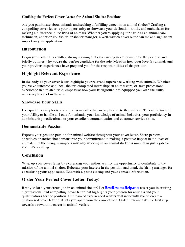Cover Letter Guide for Animal Shelter Jobs | PDF | Animal Welfare | Résumé