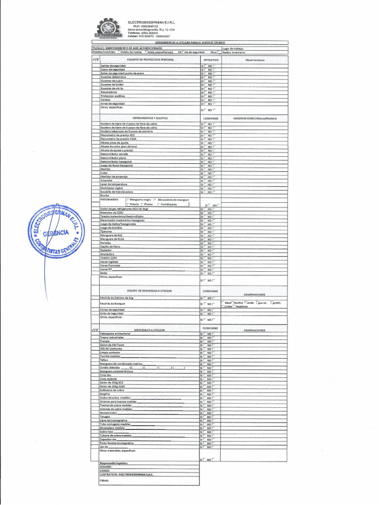 Chek List de Herramientas y Equipos A Utilizar | PDF
