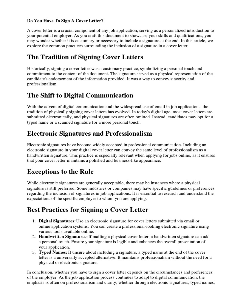 Do You Have To Sign A Cover Letter | PDF