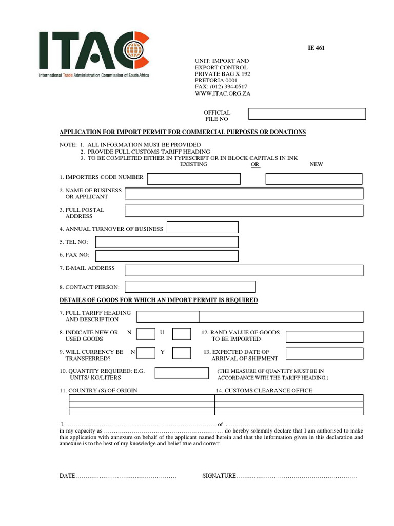 Import Permit Application Form | PDF