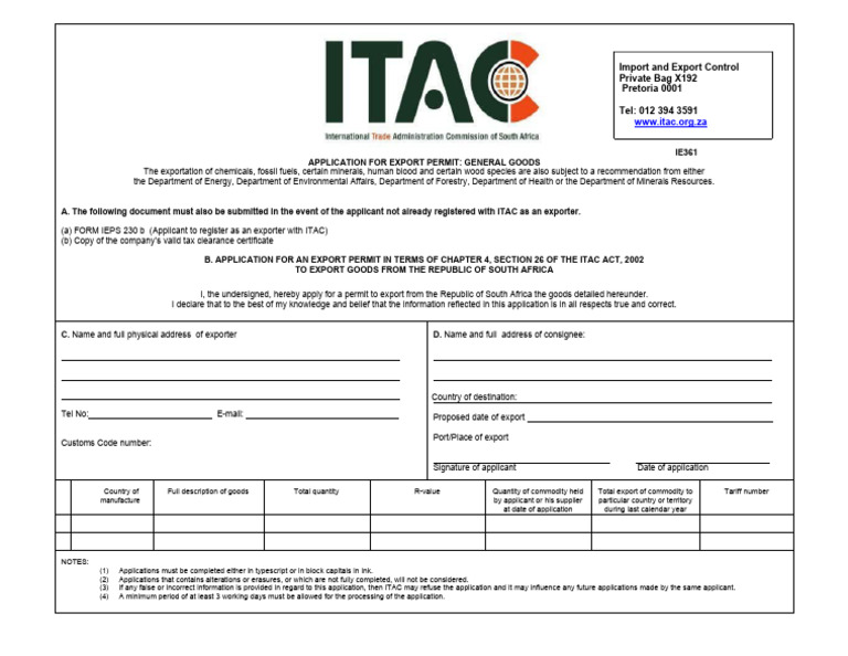 IE361 EXPORT PERMIT GENERAL GOODS APPLICATION FORM MAY 2020 | PDF ...