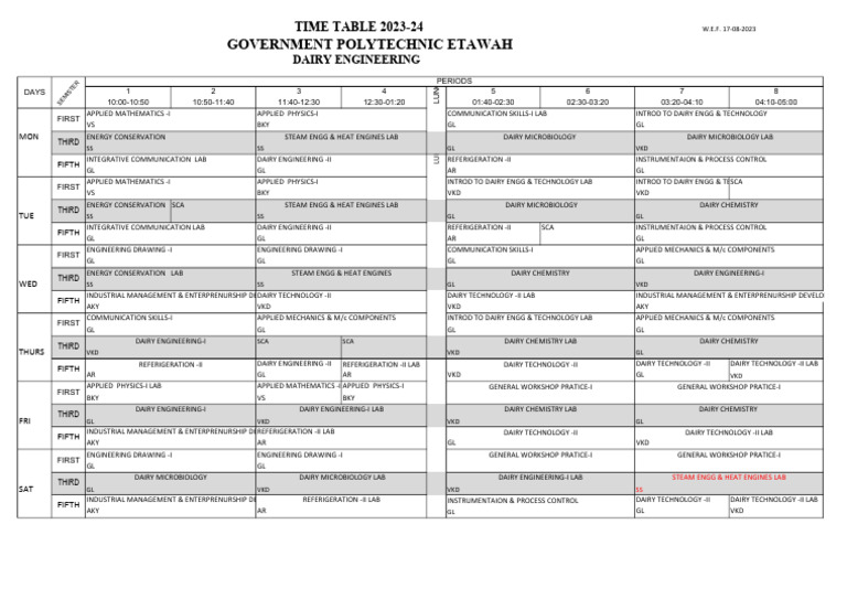 Dairy Odd Semister Timetable 2023-24 | PDF | Quantity | Mechanics