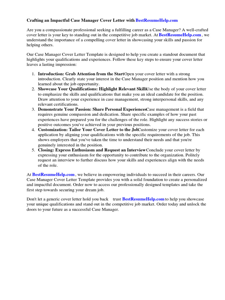 Case Manager Cover Letter Template | PDF | Résumé | Mental Health