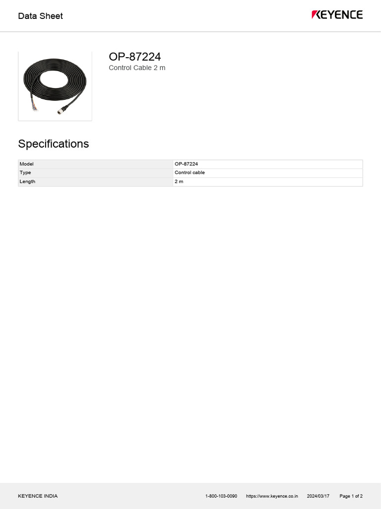 OP-87224 Control Cable Data Sheet | PDF | Home & Garden | Computers