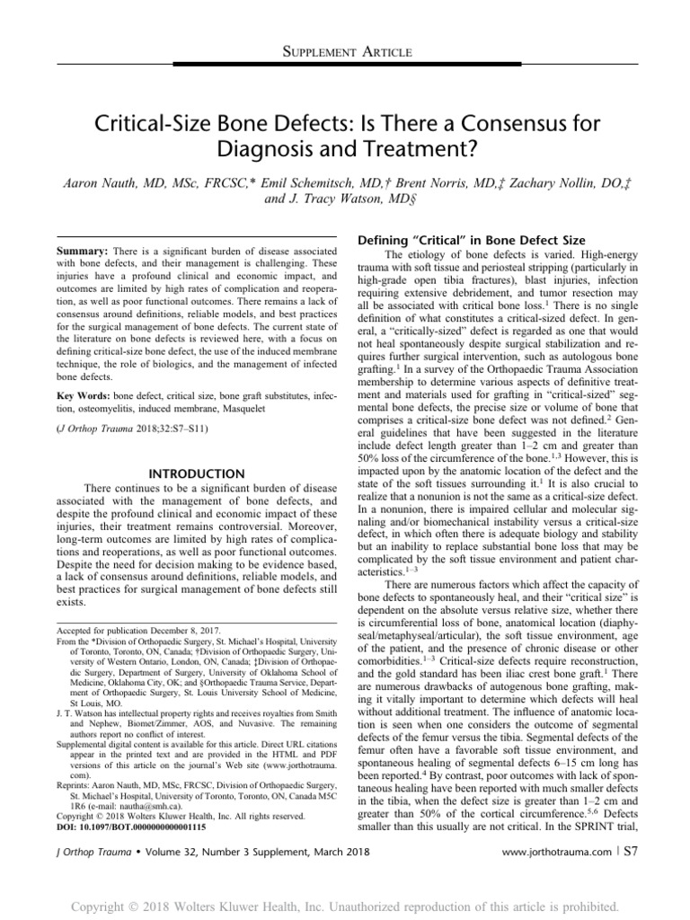 Critical-Size Bone Defects Is There A Consensus For Diagnosis and ...