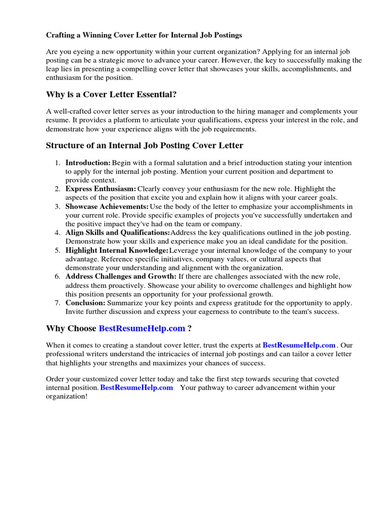 Example Cover Letter For Internal Job Posting | Download Free PDF ...