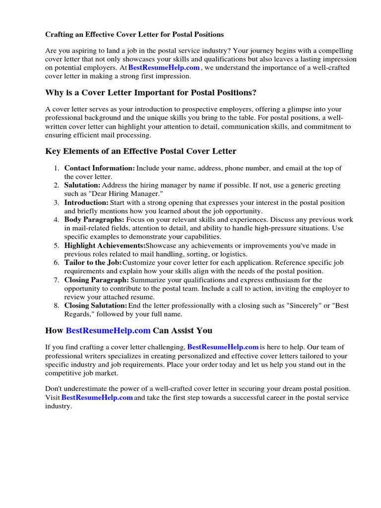 Effective Cover Letter for Postal Jobs | PDF | United States Postal ...