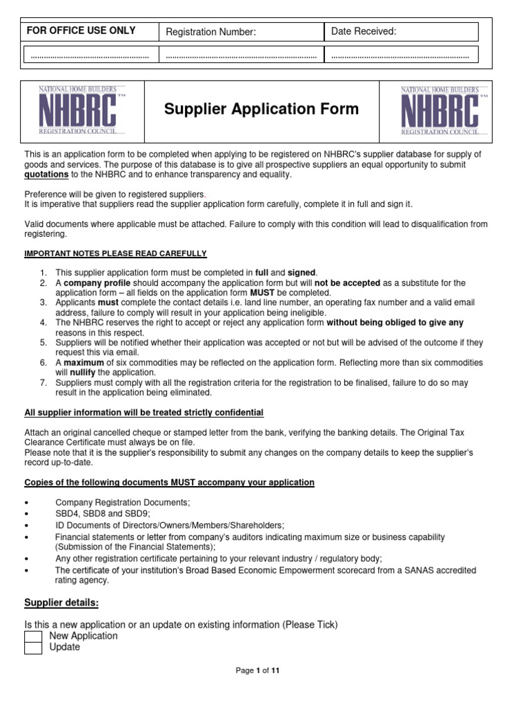 Supplier Database Application Form 2015 Supplier Database Application Form Sbd4 Sbd8 Sbd9