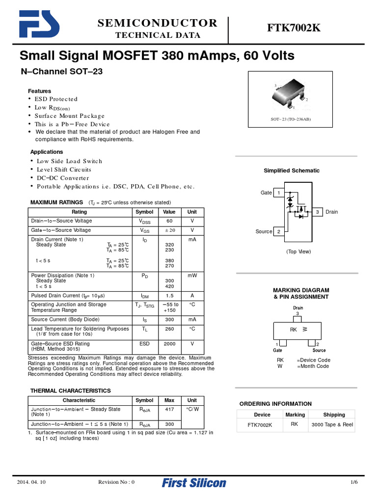 FTK 7002 K | PDF | Field Effect Transistor | Mosfet
