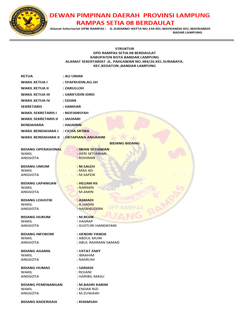 Struktur Rampas DPD Kota Bandar Lampung-2 | PDF