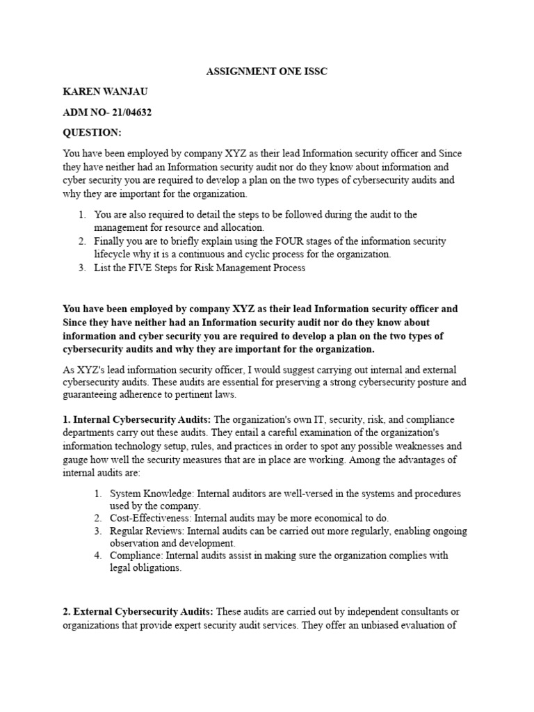 Assignment One Issc | PDF | Threat (Computer) | Audit