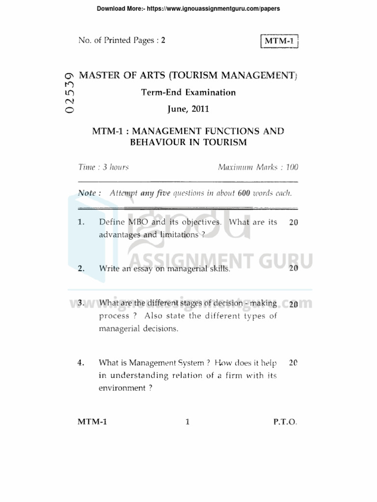 MTTM 001 Previous Year Question Papers by Ignouassignmentguru | PDF | Communication | Leadership