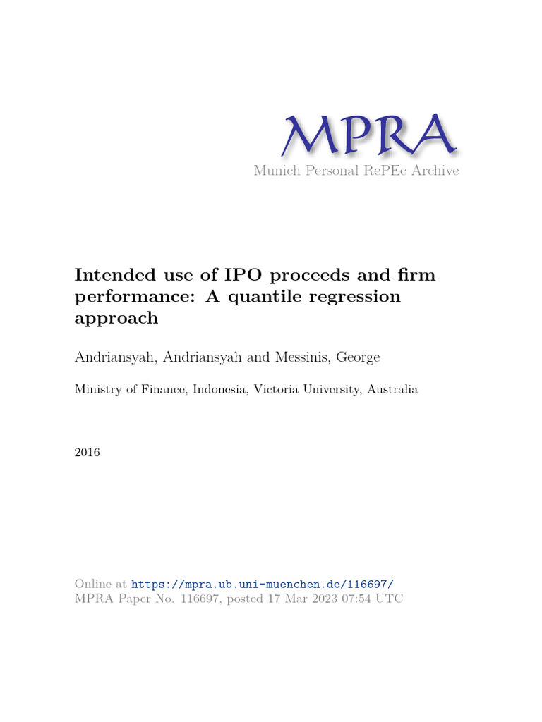 Intended Use of IPO Proceeds and Firm Performance A Quantile Regression ...