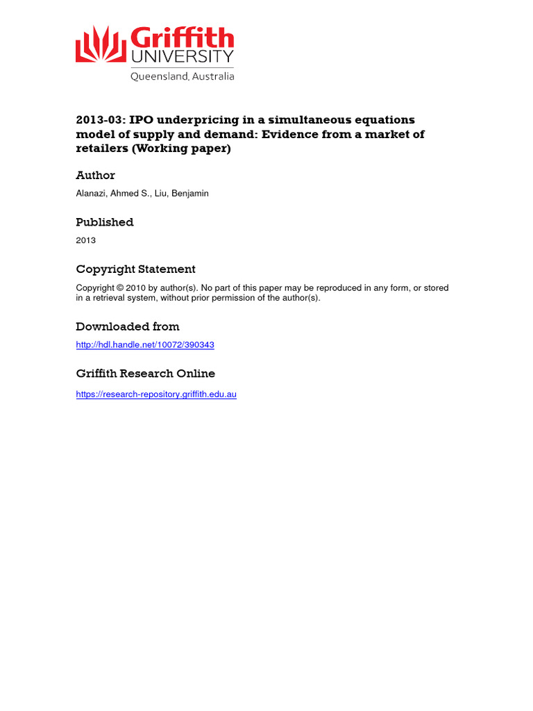 IPO Underpricing in A Simultaneous Equations Model of Supply and Demand ...