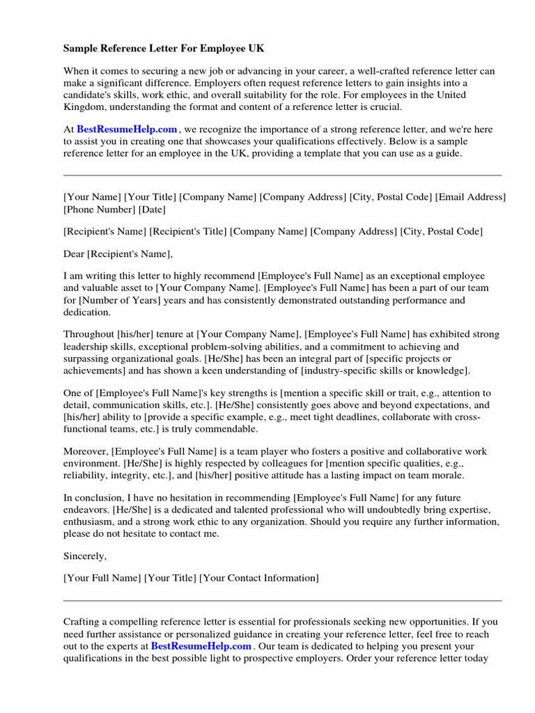 Sample Reference Letter For Employee Uk | PDF | Employment ...