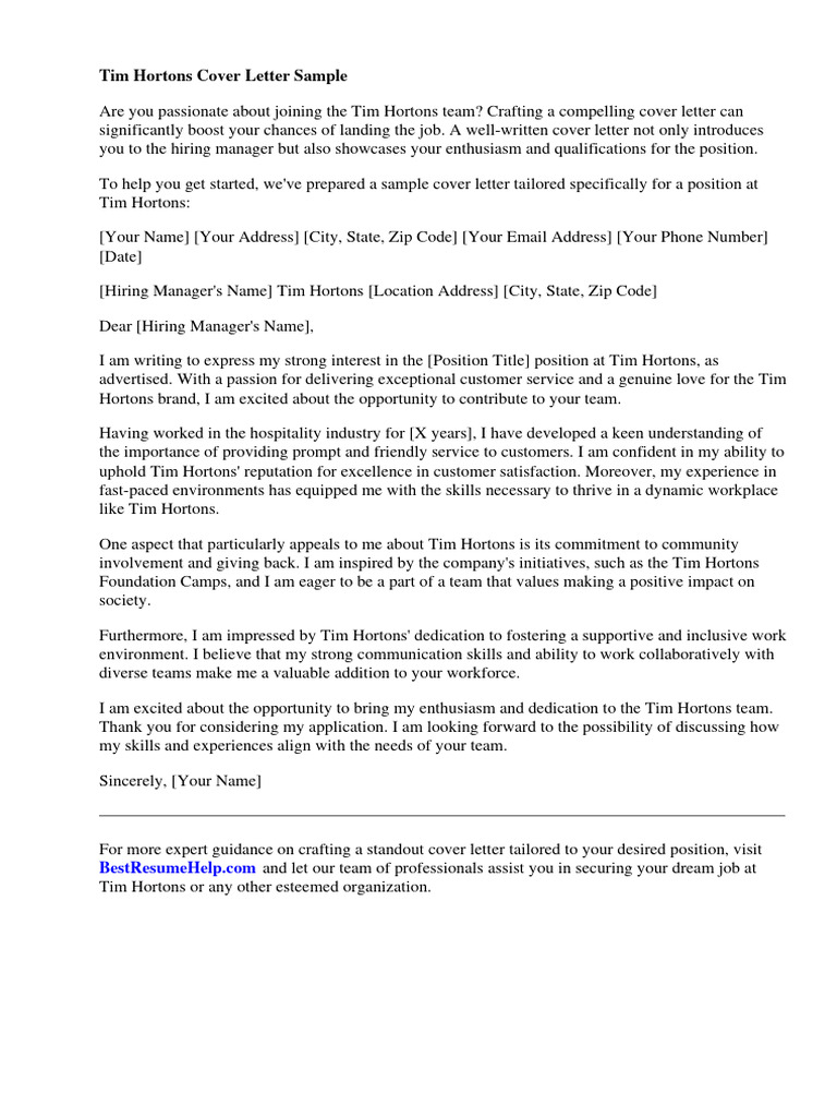 Tim Hortons Cover Letter Sample | PDF | Expert