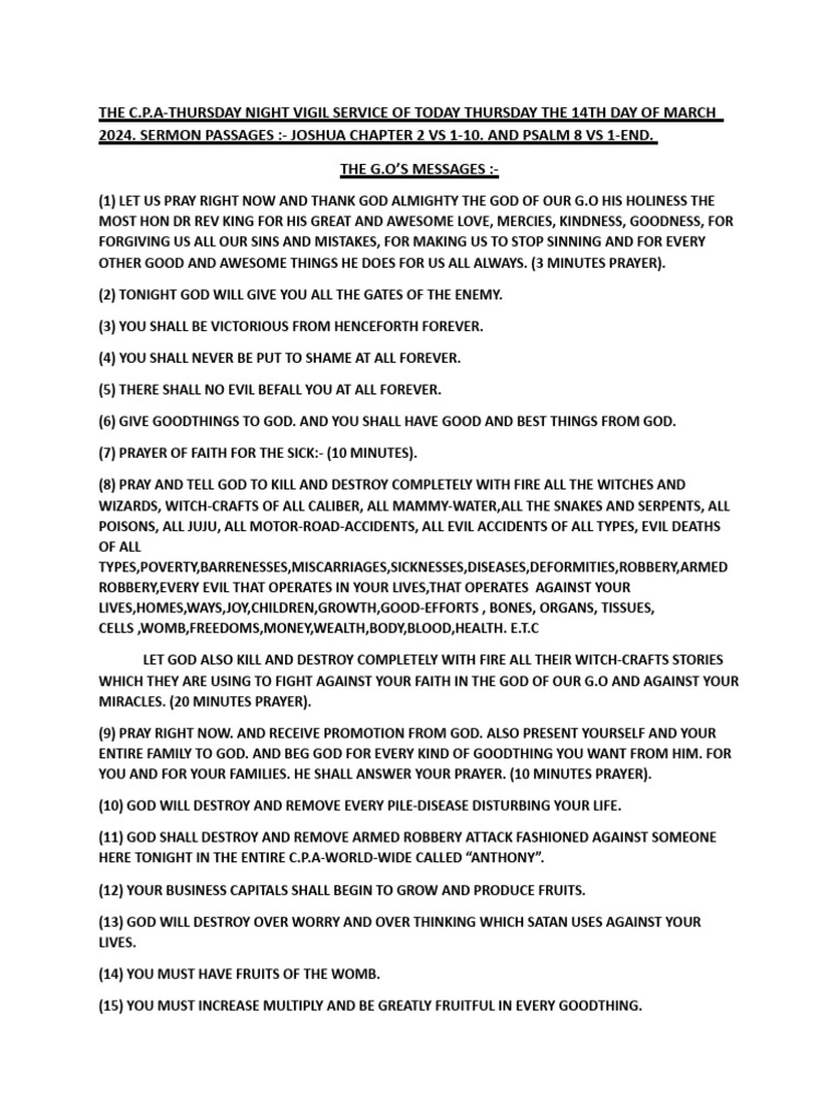 Thursday Vigil Service Prayer Highlights | PDF | Prayer | Religious ...