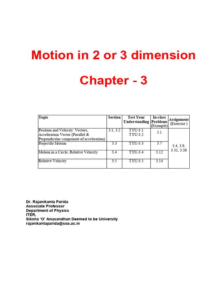 Chapter - 3 - Motion in 2 or 3 Dimension | PDF | Acceleration | Velocity