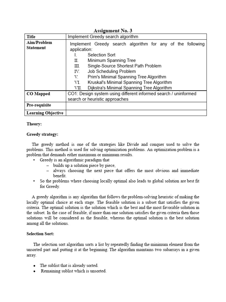 Assignment No. 3: Title Aim/Problem Statement | PDF | Computational Problems | Theoretical ...