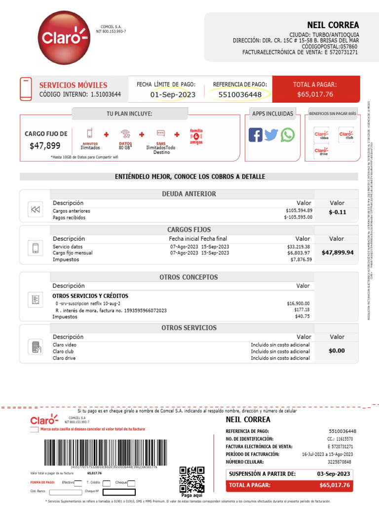 Recibo - Factura Claro | PDF
