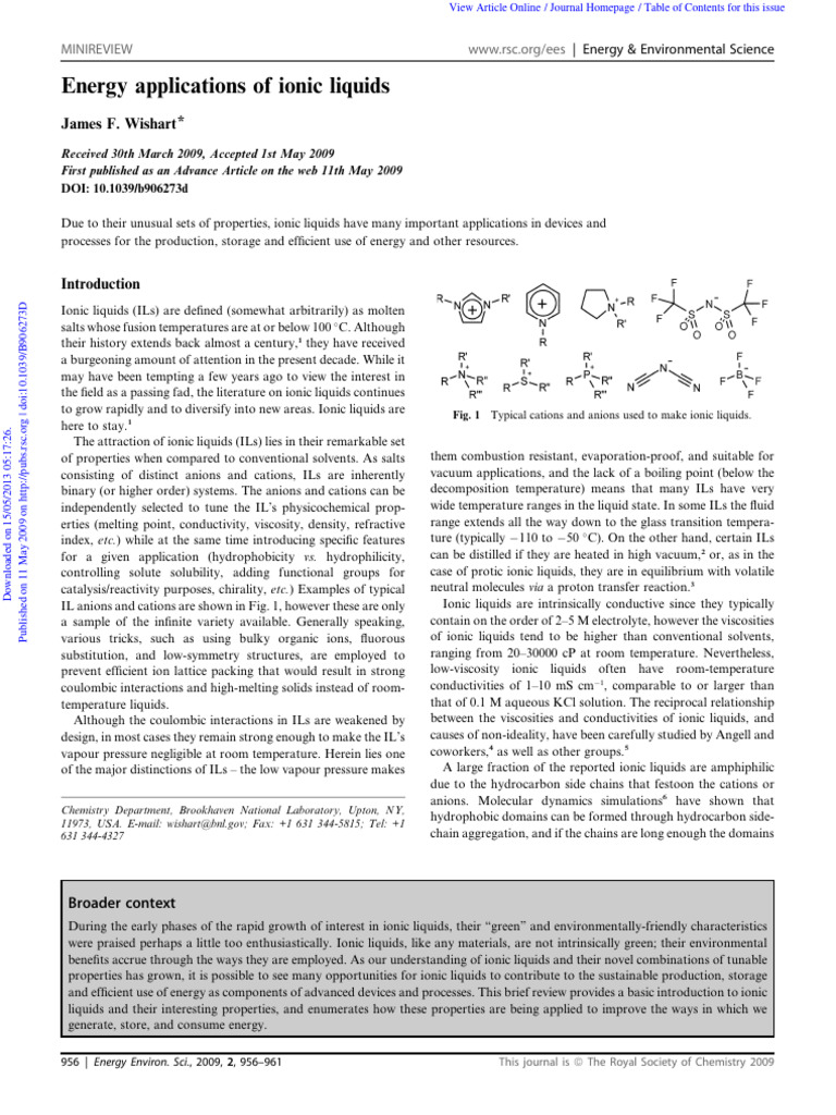 Energy Applications of Ionic Liquids | PDF | Fuels | Solar Energy