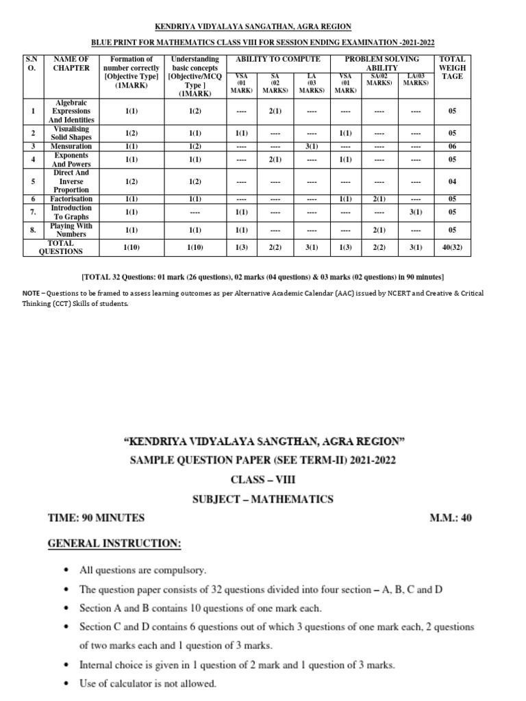 Class 8 Sample Paper 2 Maths | PDF | Area | Elementary Mathematics