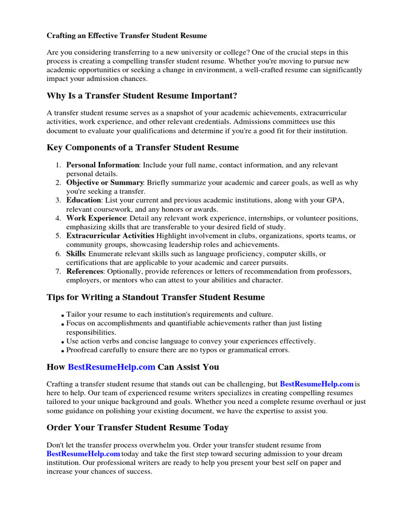 Transfer Student Resume | PDF | Résumé | Information