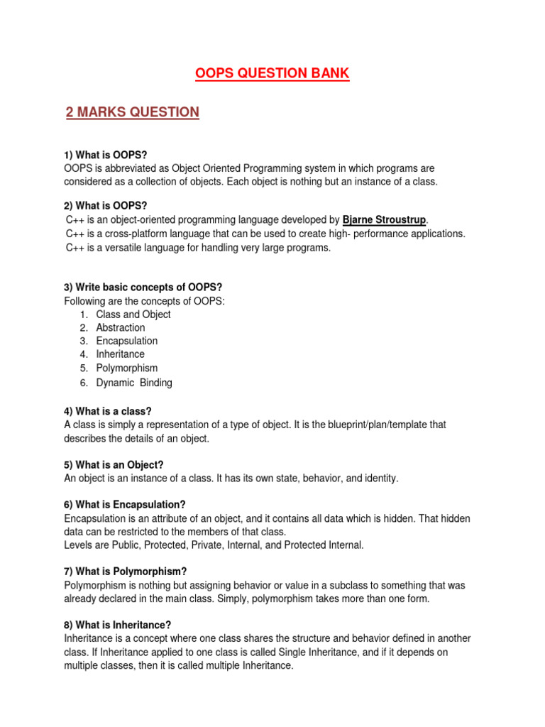 Oops Question Bank | PDF | Method (Computer Programming) | Object ... Oops Question Bank | PDF | Method (Computer Programming) | Object ...