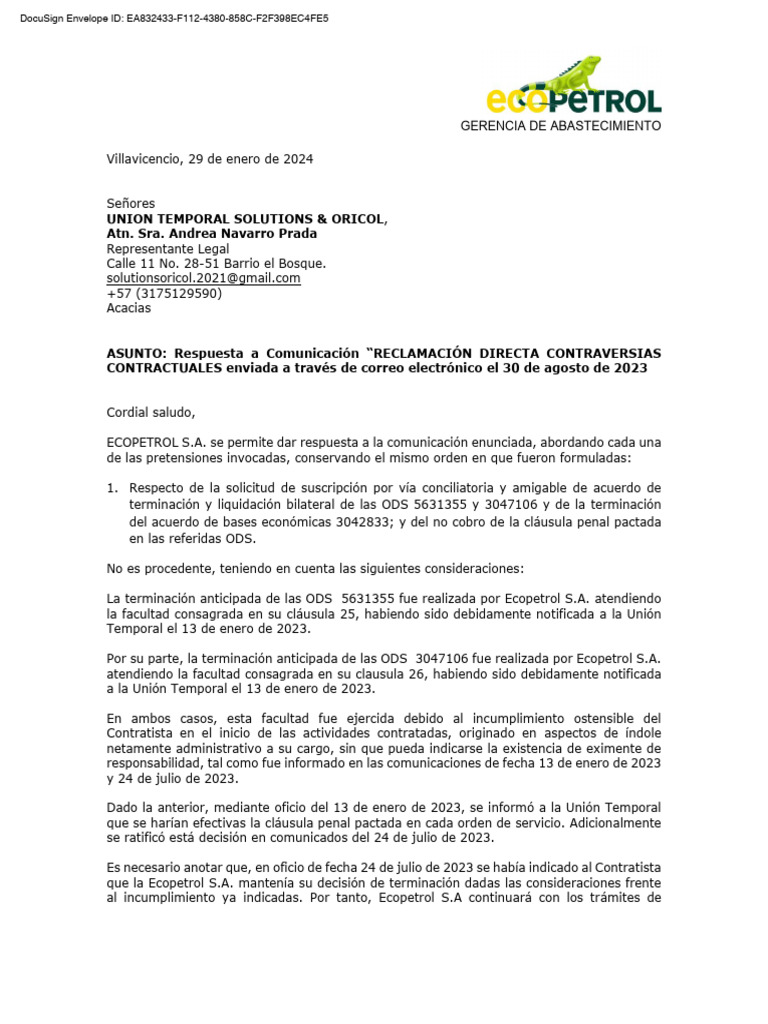 Respuesta Ut Solutions Oricol 29.01.2024 | PDF | Derecho privado | Justicia