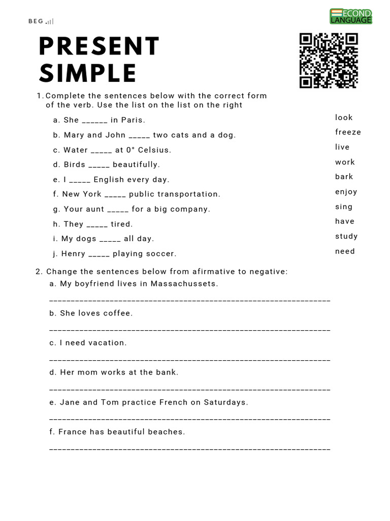Exercícios de Inglês: Presente Simples | PDF