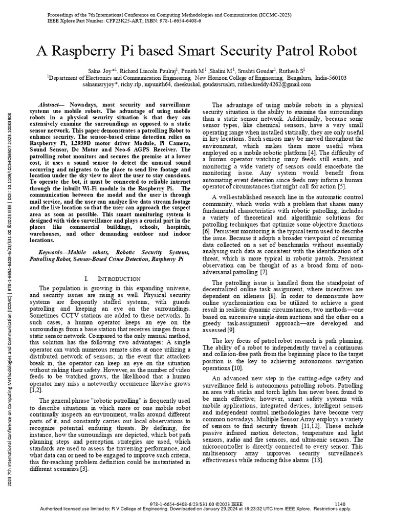 A Raspberry Pi Based Smart Security Patrol Robot Pdf Surveillance Security Alarm