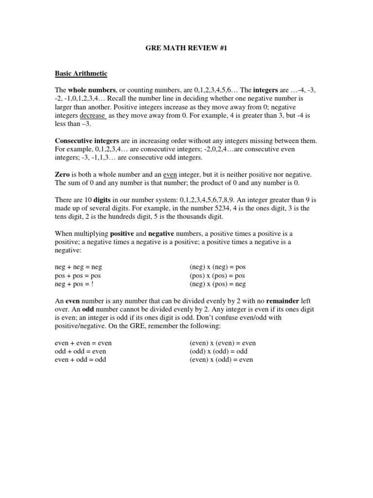 Gre Math Review 1 Pdf Fraction Mathematics Division Mathematics