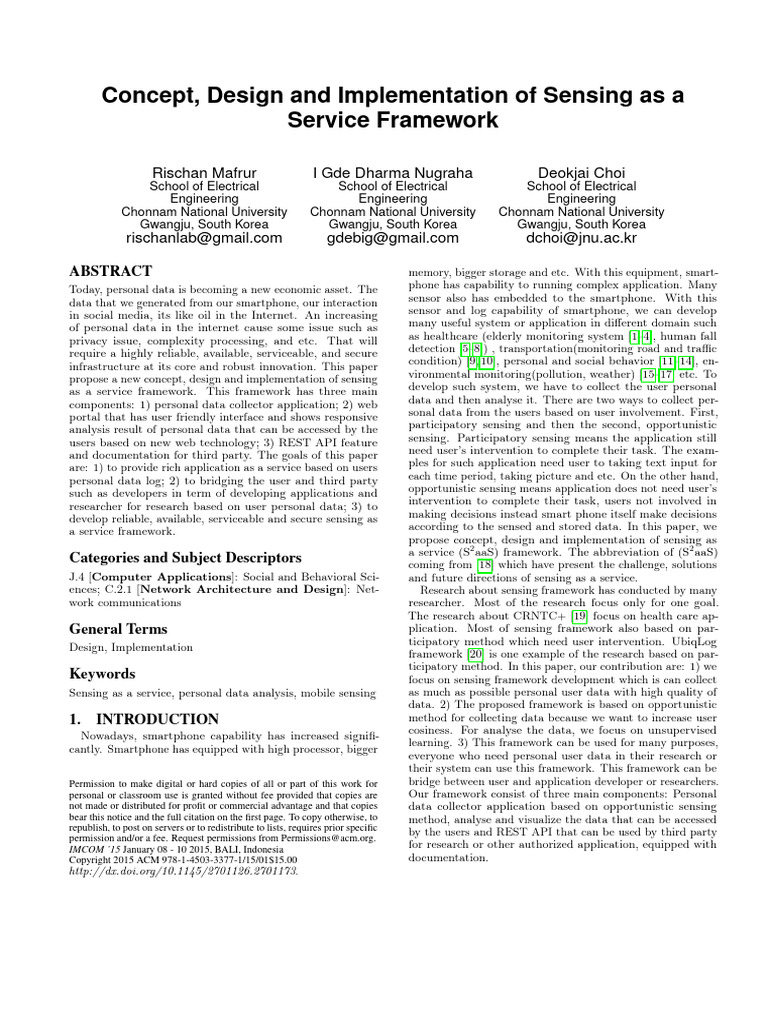Concept, Design and Implementation of Sensing As A Service Framework | PDF
