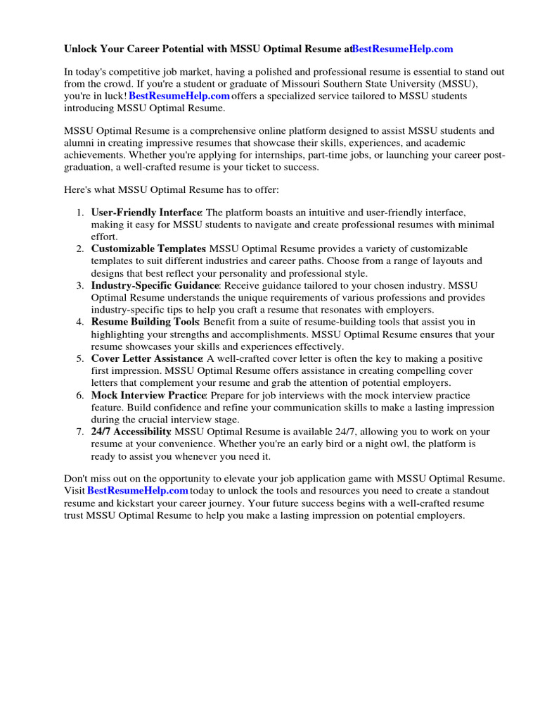 Mssu Optimal Resume | PDF | Résumé | Communication