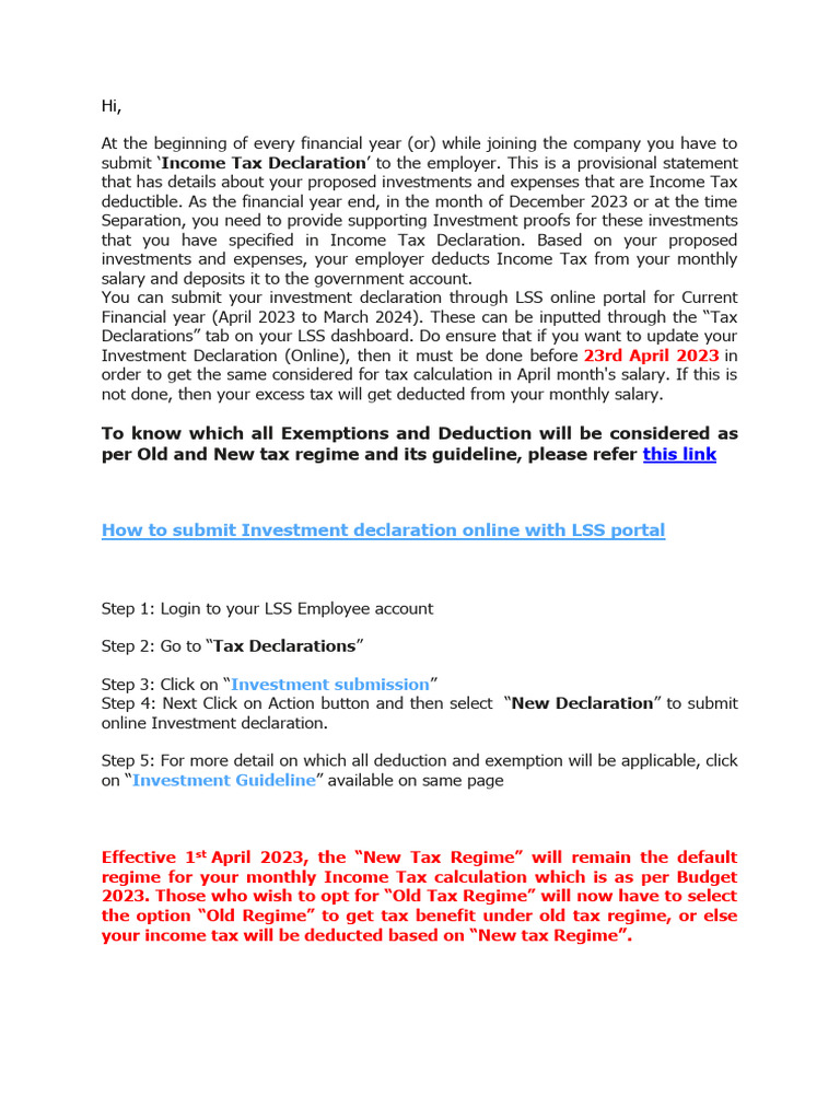 Investment Declaration | PDF | Taxation | Money