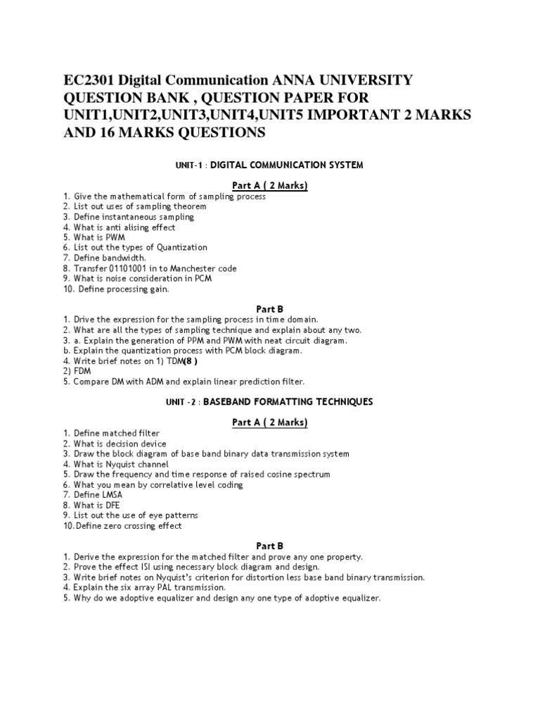 Key Concepts And Questions In Digital Communication Systems A