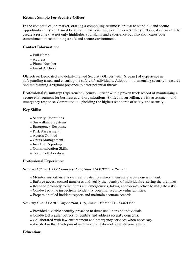 Resume Sample For Security Officer | PDF | Career & Growth