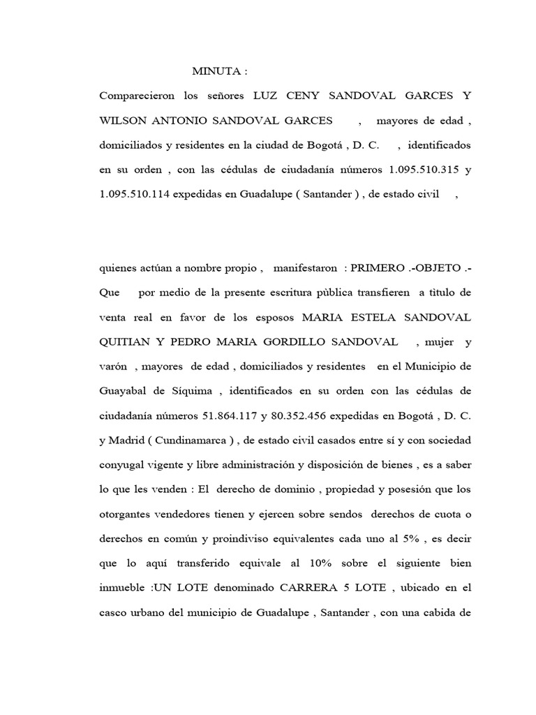 Minuta Sr. Gordillo 1 | PDF | Finanzas y dinero | Derecho