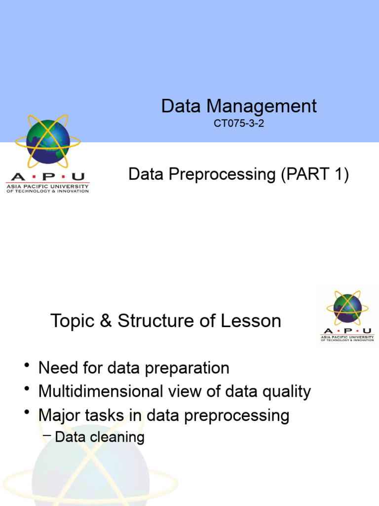 CT075!3!2-DTM-Topic 5-Data Preprocessing PART 1 | PDF | Cluster Analysis | Data Management