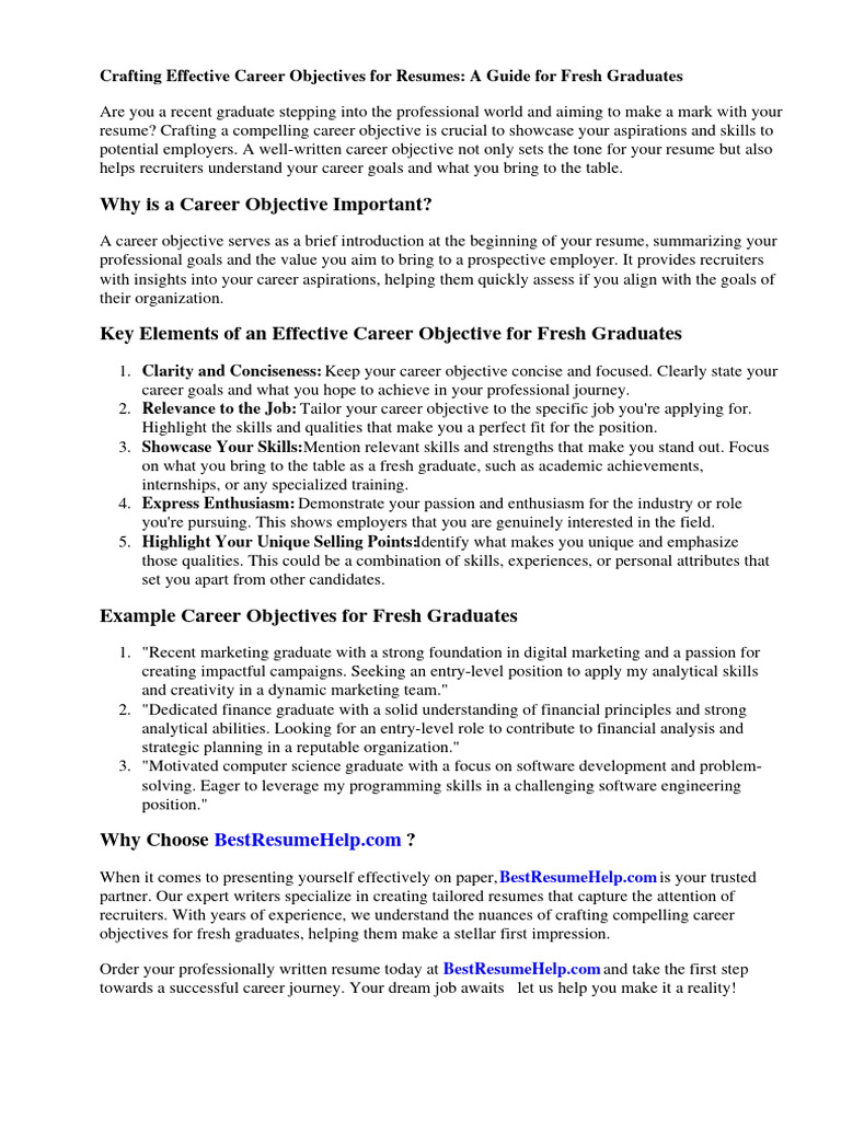 Career Objectives For Resume For Fresh Graduate | PDF | Résumé ...