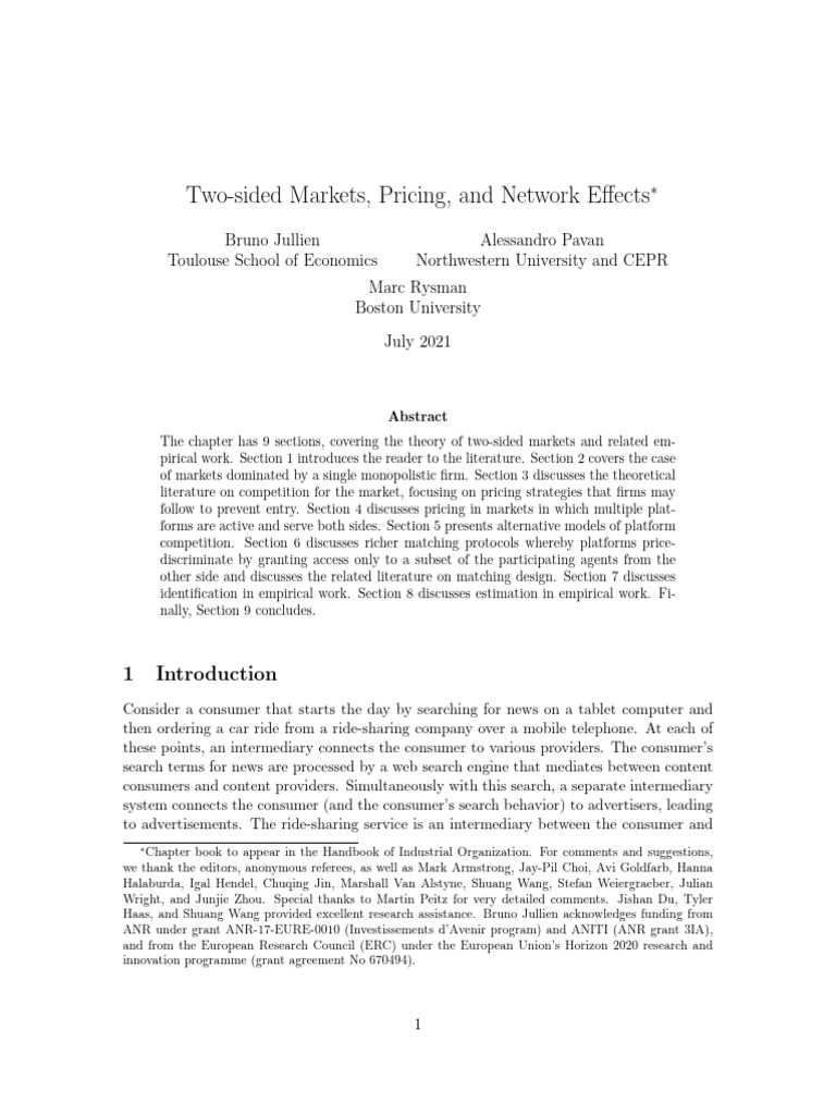Two Sided Market and Network Effects | PDF | Market (Economics) | Economics