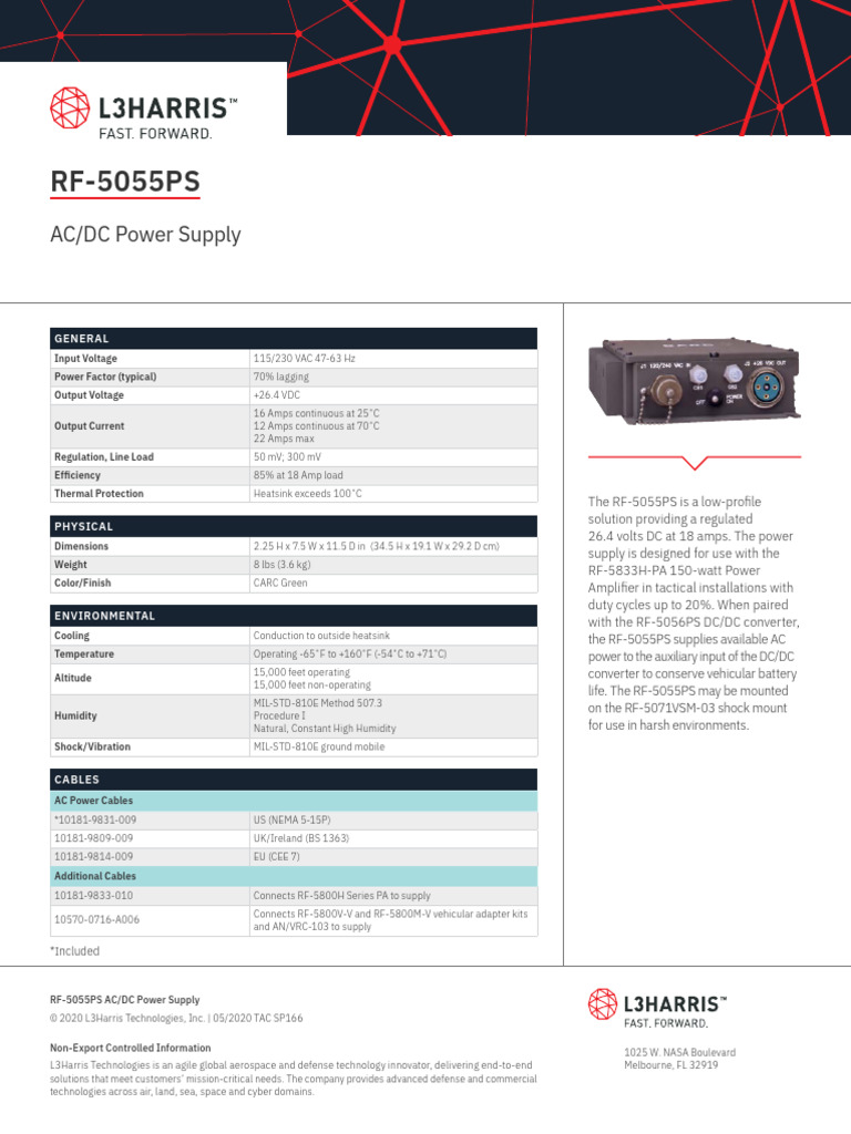Cs Tcom RF 5055ps Spec Sheet | PDF | Amplifier | Power Supply