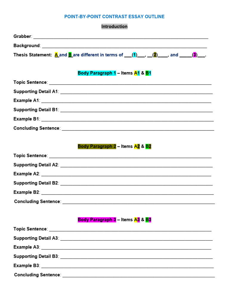 Contrast Essay Outline (Point-by-Point) | PDF