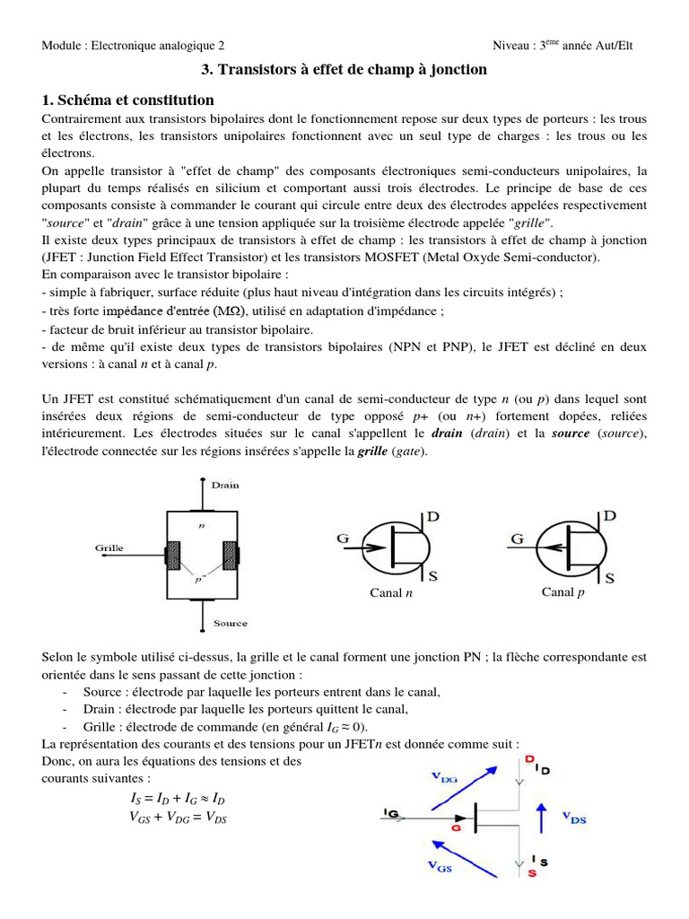 Transistors à Effet de Champ JFET | PDF | Transistor à effet de champ ...