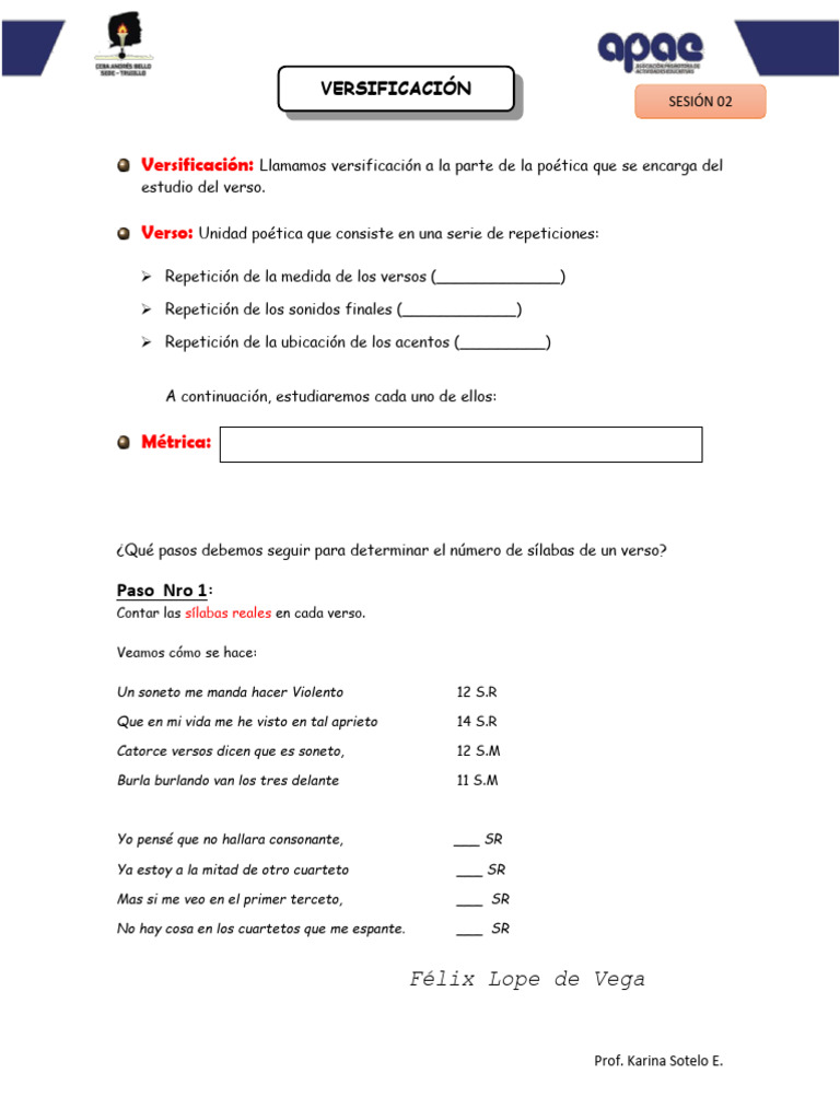 SESIÓN 02 VERSIFICACIÓN (1) | PDF | Metro (poesía) | Poesía