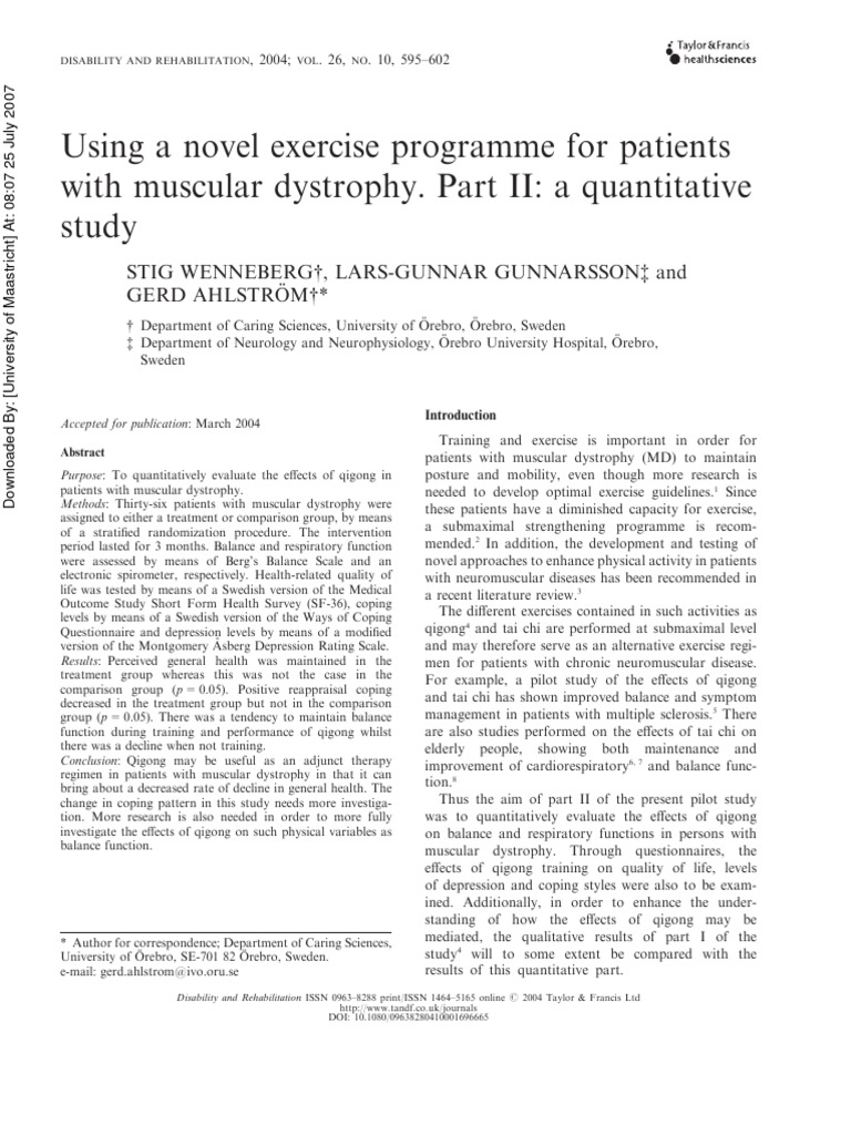 Using A Novel Exercise Programme For Patients With Muscular Dystrophy ...