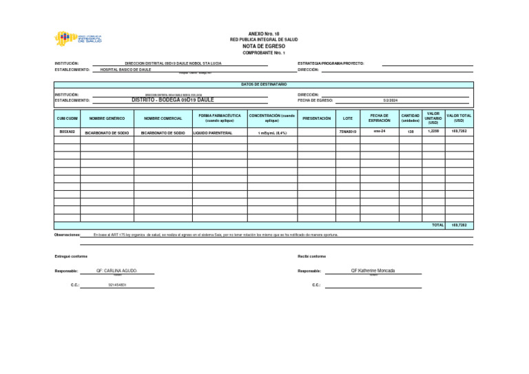ANEXO Nro. 18 NOTA DE EGRESO | PDF