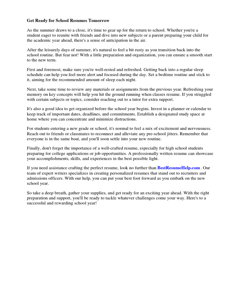 School Resumes Tomorrow | PDF | Résumé | Experience